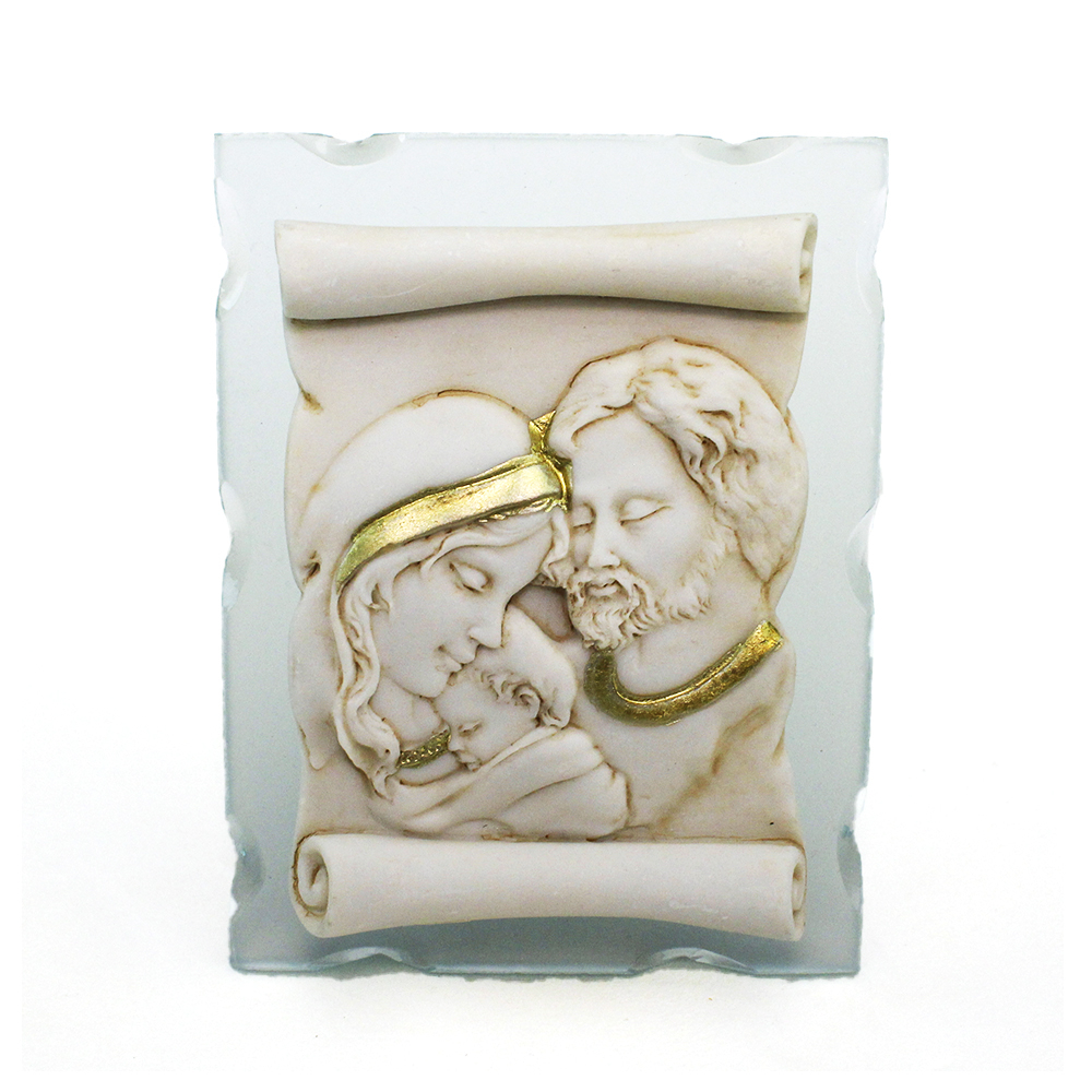 DLM - Icona Pergamena in resina con Sacra Famiglia Segnaposto Confettata