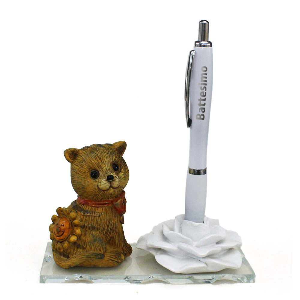 DLM - PortaPenne in Vetro e Fiore in Resina con Animali Animaletti ...